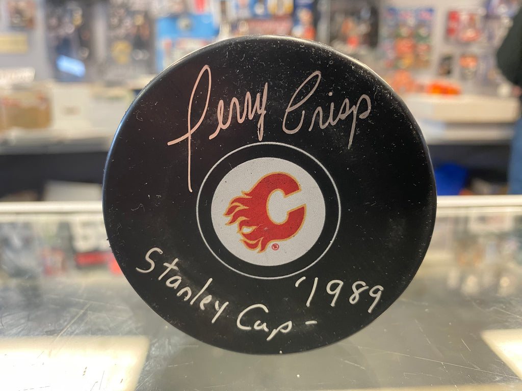 Terry Crisp signed Calgary Flames Hockey Puck – First Row Collectibles