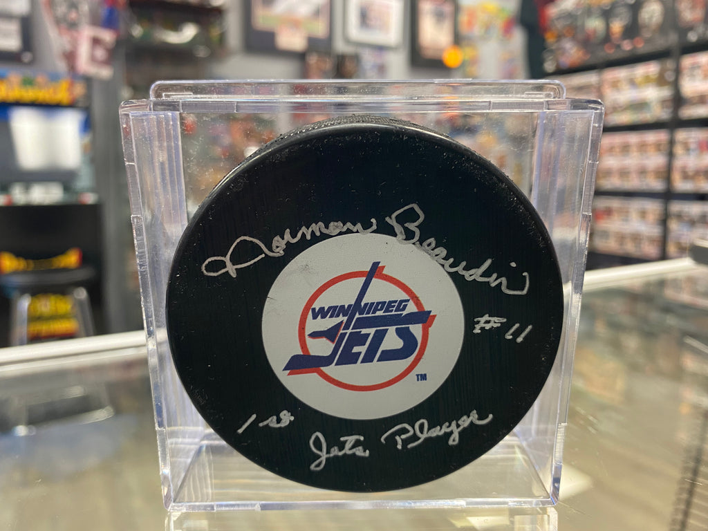 Norm Beaudin signed Winnipeg Jets Hockey Puck – First Row Collectibles